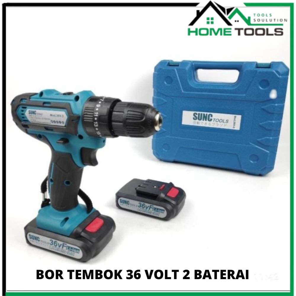 Jual Bor sunc 36vf cordless drill 2 baterai set lengkap untuk tembok ...