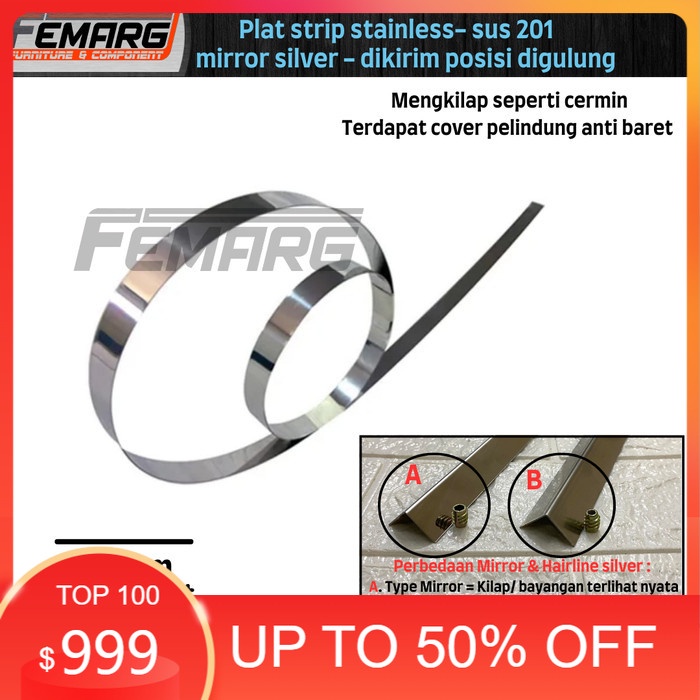 Jual DEKORASI DINDING/ STIKER DINDING/ PLAT STRIP MIRROR 20mmx305cm T:0 ...
