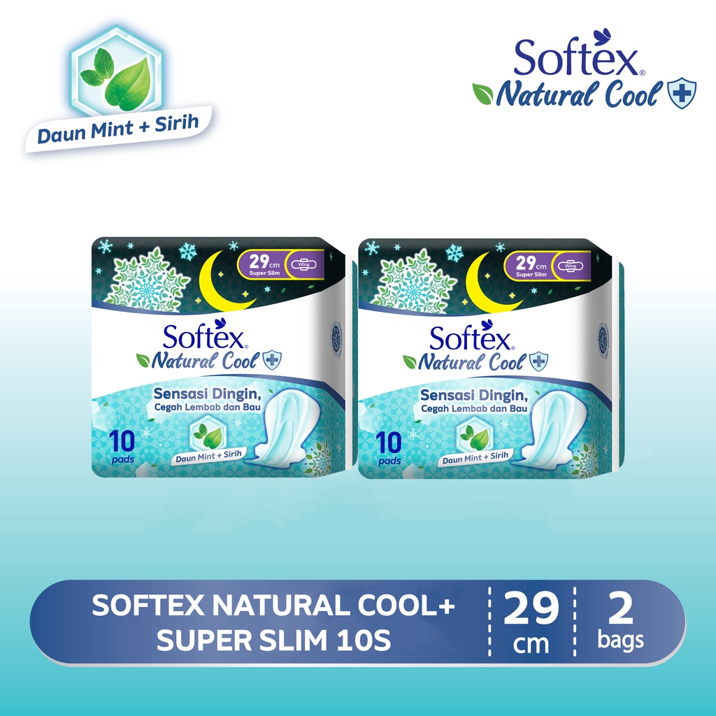 Jual Softex Natural Cool Super Slim 29cm 10s x 2 Packs - Pembalut Cool / Dingin Malam | Shopee ...