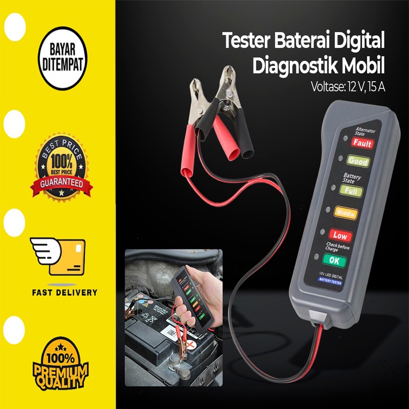 Jual ALat Tester Test Baterai Digital Diagnostik Mobil 12V 6 LED ...