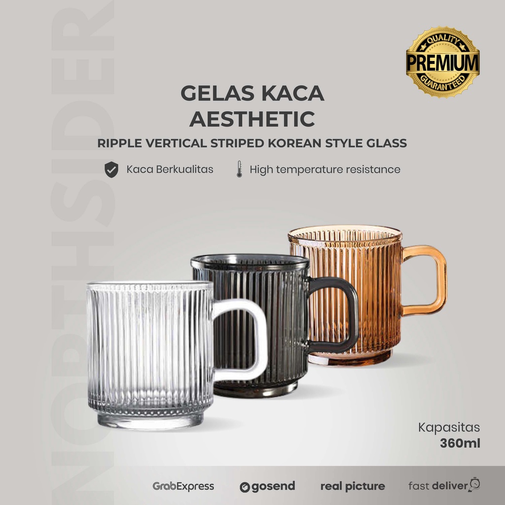 Jual Gelas kaca Mug Kopi susu teh Aesthetic Ripple Glass Korean JC340 ...