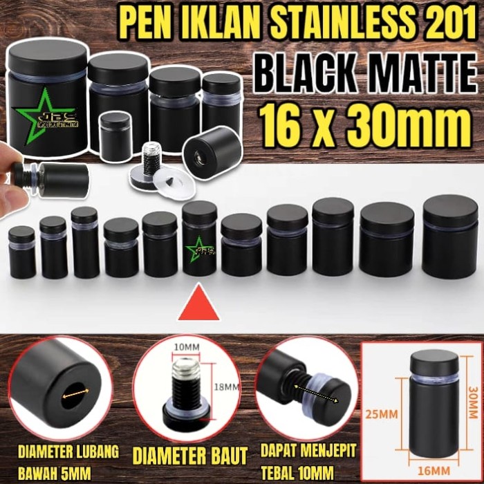 Jual PEN/PAKU IKLAN BLACK MATTE 16×30MM STAINLESS SS 201 GD27 | Shopee ...