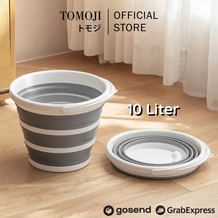 Jual Tomoji Ember Lipat Bulat 10 liter - Foldable Bucket - Abu Garis ...