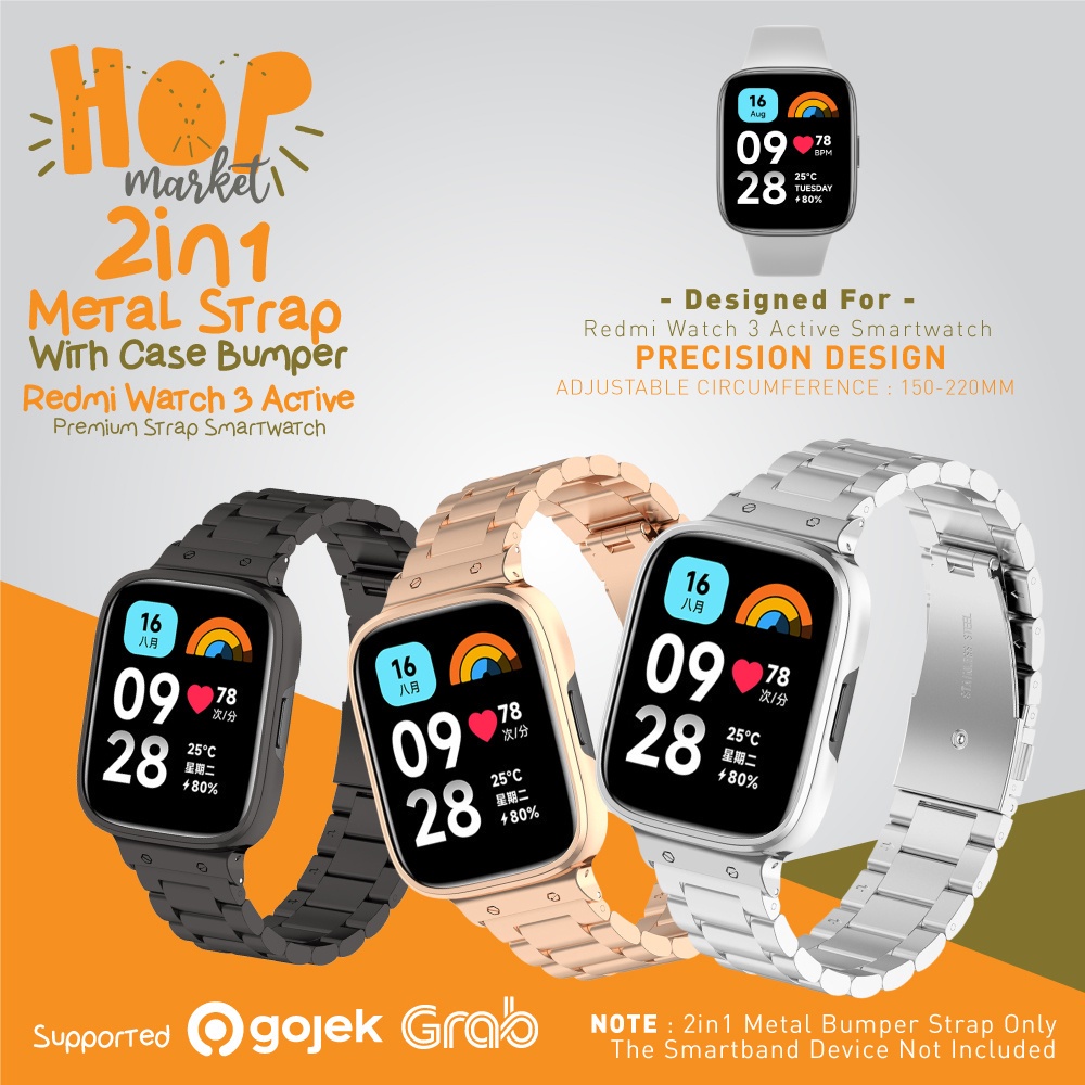 Jual Metal 2in1 Stainless Strap for Redmi Watch 3 ACTIVE with Bumper ...