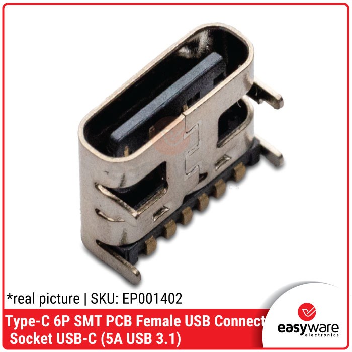 Jual Socket Type-C Female 6P 16P USB-C 5A USB 3.1 Connector 6 Pin 16 ...