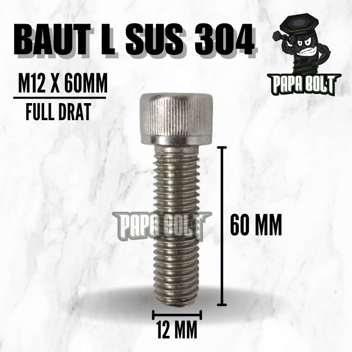 Jual Baut L Stainless SS 304 Hex Socket Head Cap Screw M12X60 / 12X60 ...