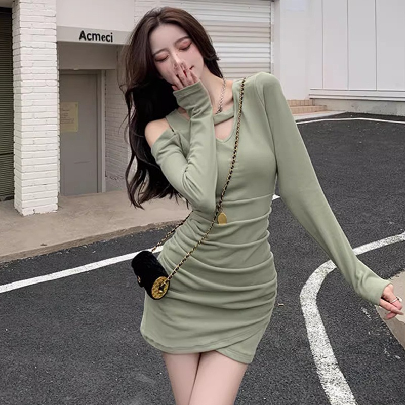 Jual Yoohui QZ113 Sexy Tall Cut Out Dress Wanita Baju Mini Dress Knit ...