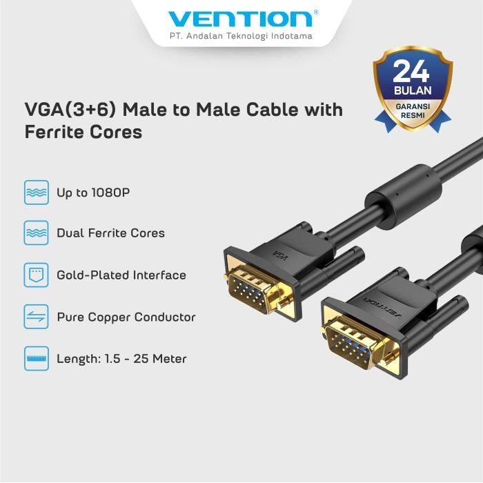 Jual Vention Kabel Ekstension VGA (3+6) Cable Male to Male Ferrite ...