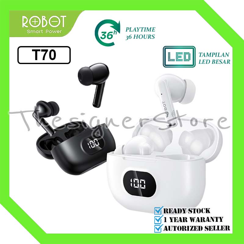 Jual Airbuds TWS ROBOT T70 Headset Bluetooth Earbuds Wireless LED ...