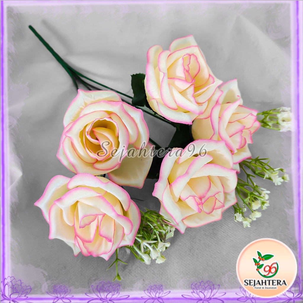 Jual Bunga Mawar Tropis Cabang 5 Artificial Premium - Rose Kuncup Bahan ...