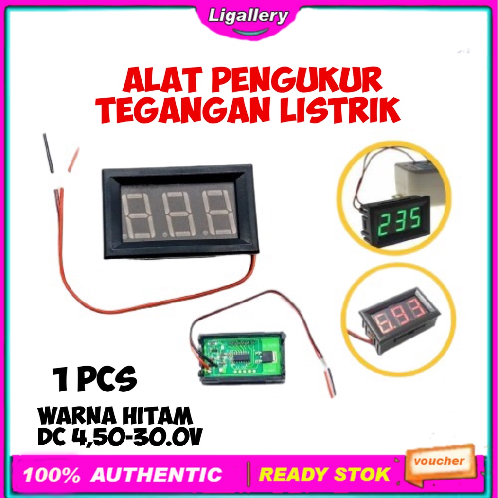 Jual Voltmeter Digital Mini DC Voltmeter 4,5-30V Volt 2 Kabel LED Red ...