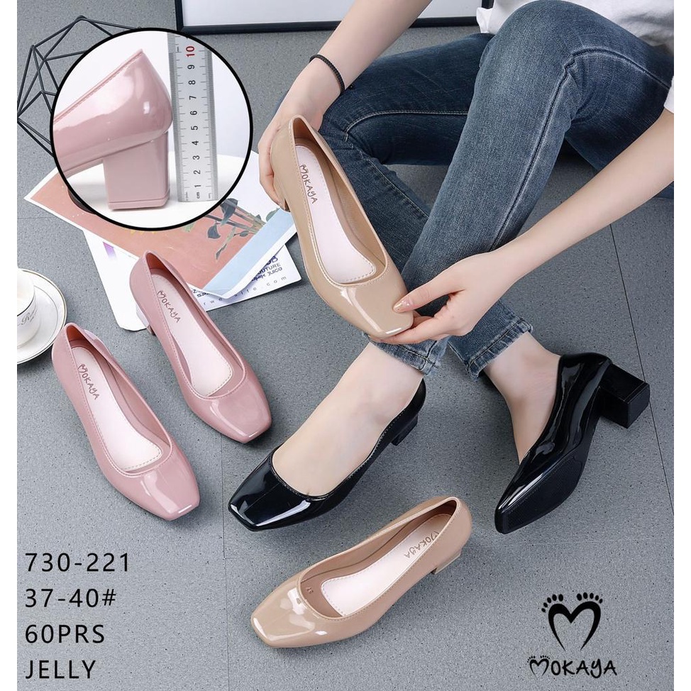 Jual Sepatu Slop Jelly Wanita Hak Tinggi Polos Glossy Formal Kantor ...