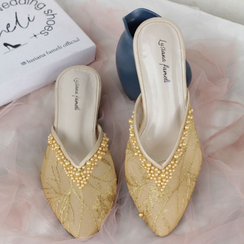 Jual RUKAA I wedding shoes sepatu pesta gold hak tahu 3cm sepatu payet ...