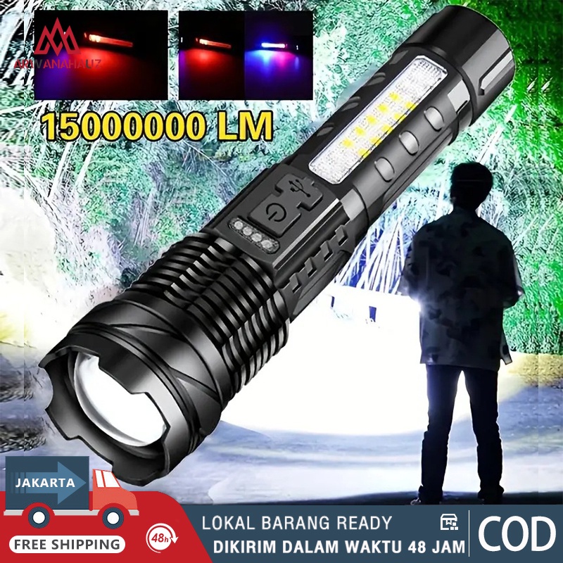Jual Senter Super Terang XHP50 10000 Lumens Jarak Jauh Waterproof / Senter Super Terang LED Anti ...
