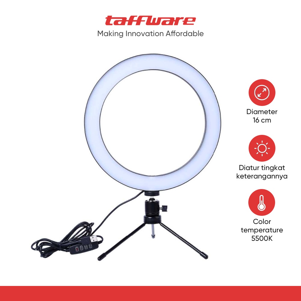 Jual TaffSTUDIO Lampu Live Lighting Ring Light Tripod LED Kamera 8W 6 ...