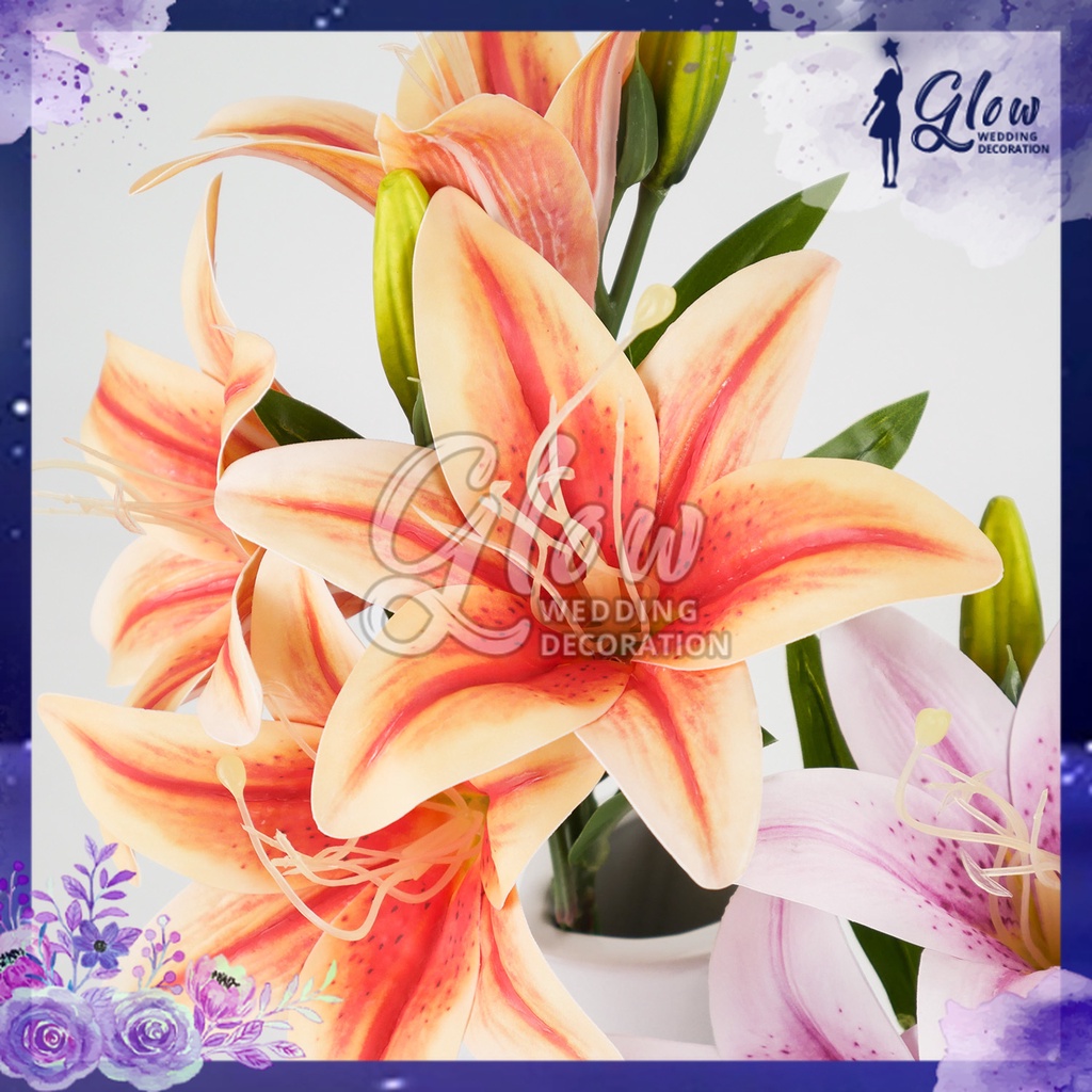 Jual Bunga Lily Latex 2 Cabang Bunga lili Palsu Bahan Lateks Artificial ...