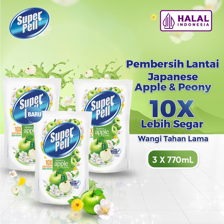 Jual SuperPell Pembersih Lantai Pel Lantai Harum & Wangi Japanese Apple & Peony 770 mL x3 ...