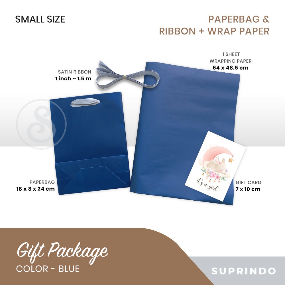 Jual Gift Set Paper Bag Kecil + Kertas Kado + Pita + Kartu Ucapan (BIRU ...