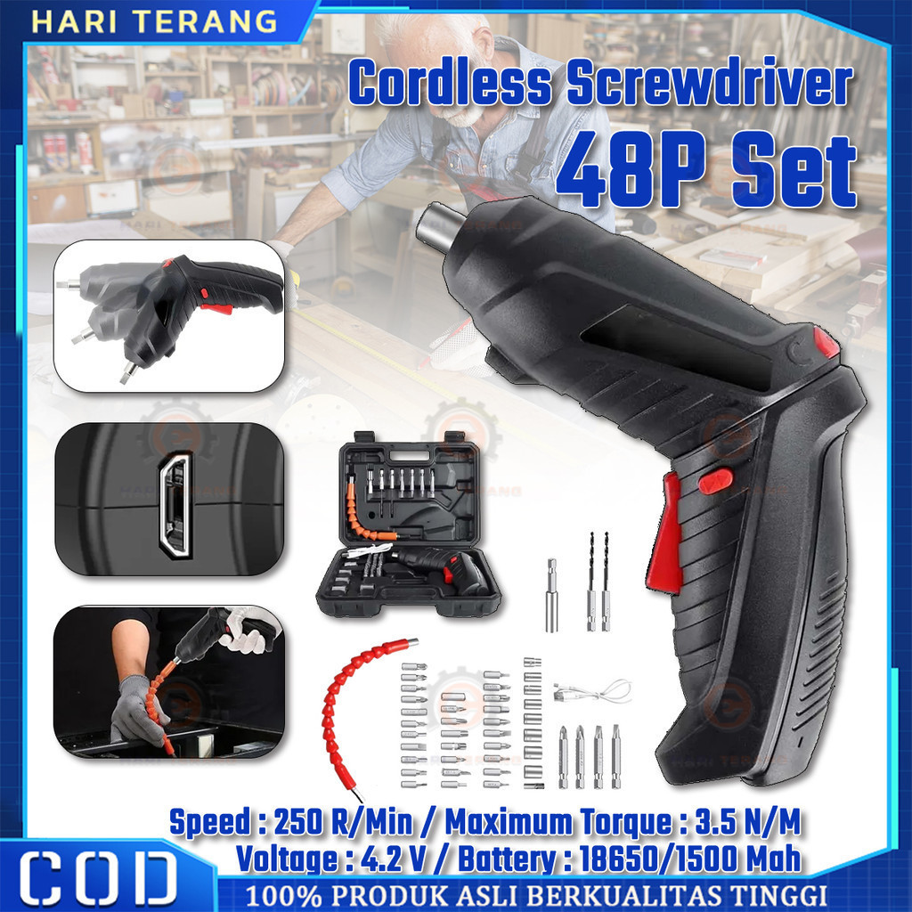 Jual 48PCS/SET Cordless Screwdriver 4.2 V Mesin Bor Obeng Cordless ...