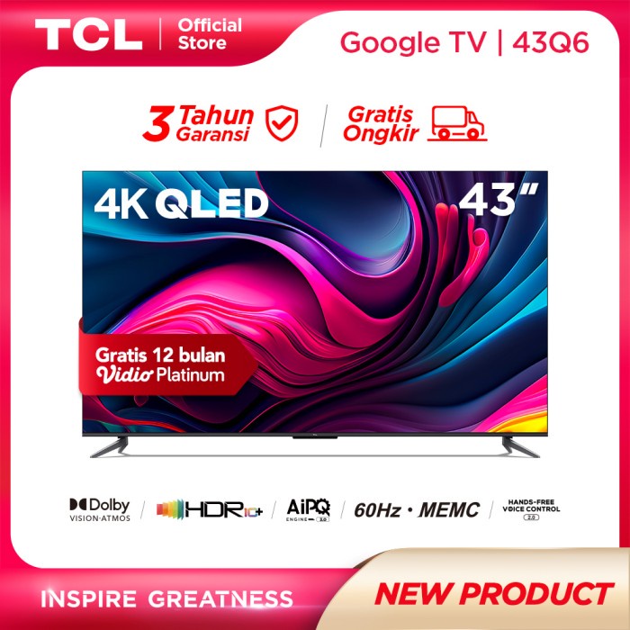 Jual TCL 43 inch QLED Google TV 4KUHD - Dolby Atmos/Vision - MEMC ...