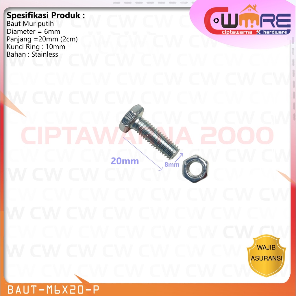 Jual Baut Mur Hex Stainless Steel 304 M8 X 20 Baut Mur Pengencang - CW | Shopee Indonesia