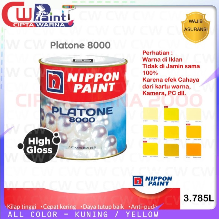 Jual Cat Kayu Besi Platone 8000 Kuning Yellow Nippon Paint 1 Galon 3.785 Liter - Cw1 | Shopee ...
