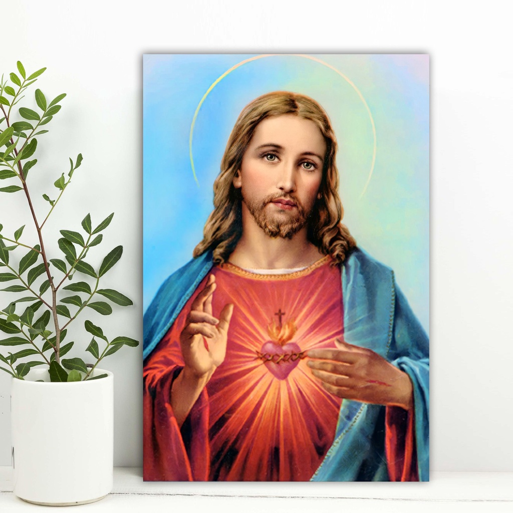 Jual hiasan dinding rohani poster kayu hati kudus yesus & maria uk ...