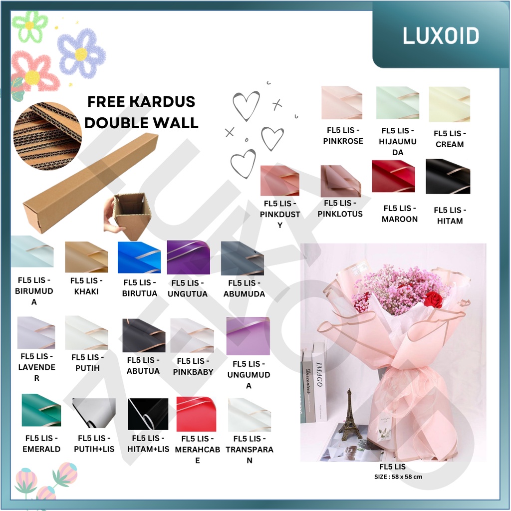 Jual LUXOID - FL5 LIS 5Lembar-Kertas Bunga Buket Transparan List Emas ...