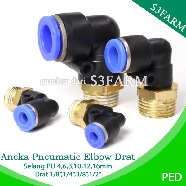 Jual ANEKA FITTING ELBOW DRAT LUAR PNEUMATIC MODEL L SIKU SELANG 4MM 6MM 8MM 10MM 12MM DRAT 1/8 ...
