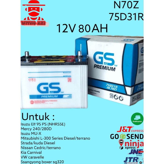 Jual Aki mobil Basah GS 12v N70Z Elf L300 Nissan MUX Genset excavator B ...