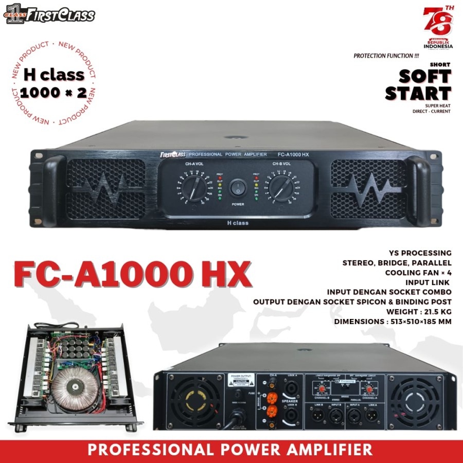 Jual PROFESSIONAL POWER AMPLIFIER H CLASS FIRSTCLASS FC-1000 FC 1000 ...