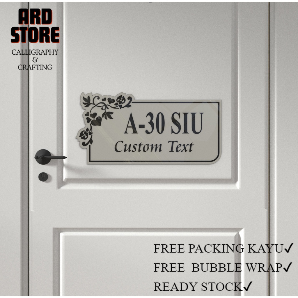 Jual Akrilik Nomor Rumah/Papan Akrilik Nomor Rumah Motif Floral Estetik Ukuran 30x15 cm Akrilik ...