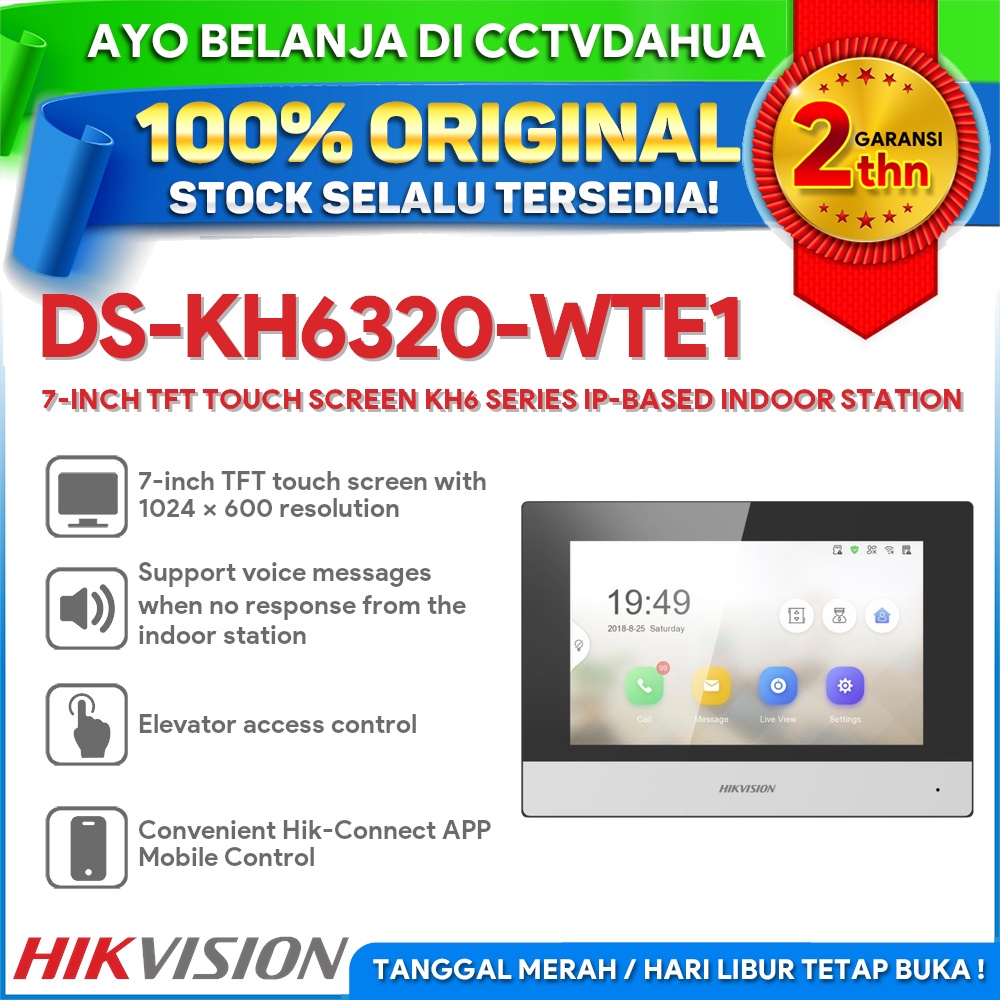 Jual HIKVISION DS-KH6320-WTE1 7INCH TFT TOUCHSCREEN IP-BASED INDOOR STATION | Shopee Indonesia
