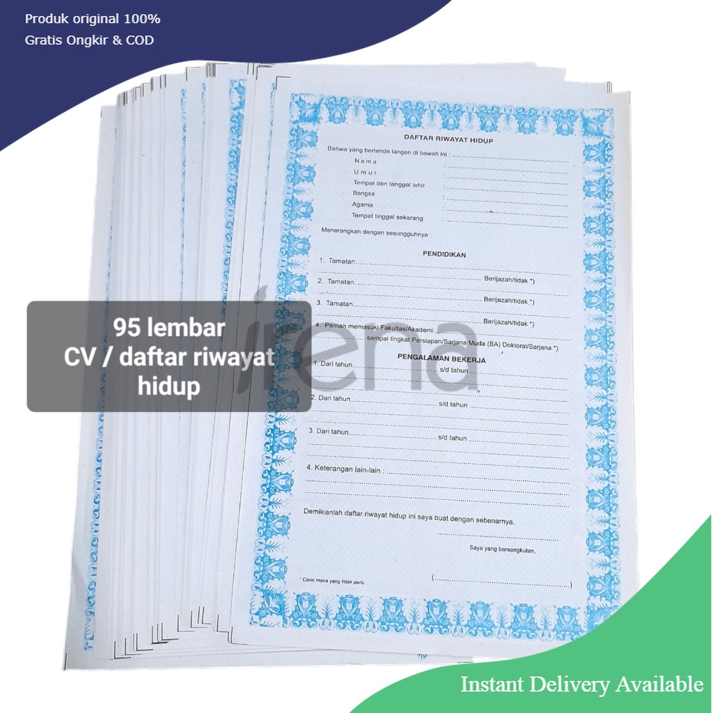 Jual (95 lembar) Form Daftar Riwayat Hidup (CV) Curriculum vitae ...