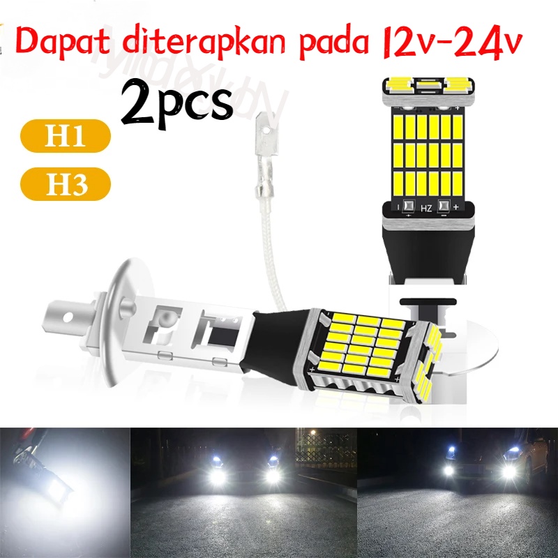 Jual 2 Buah 24V DC Lampu Kabut LED H1 LED H3 LED 4014 Chip 45SMD Lampu Bohlam Lensa 12V-24V ...