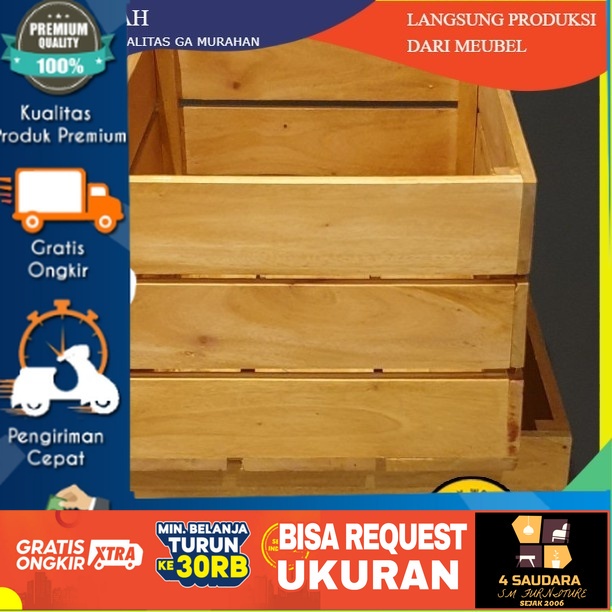 Jual Wooden Crate box 45x35x25 kotak penyimpanan kayu wood storage box ...