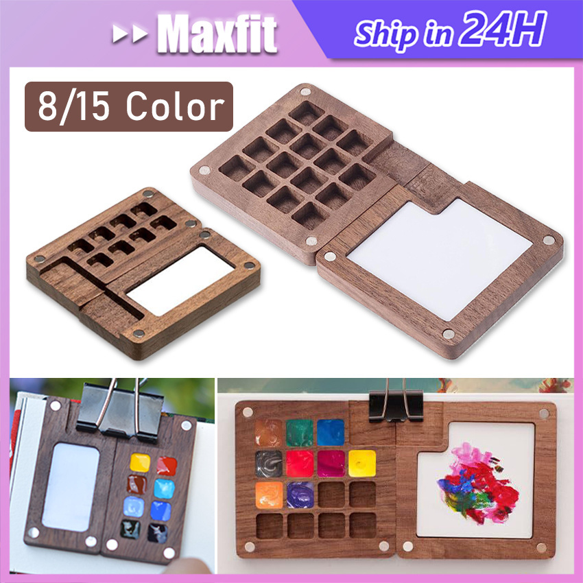 Jual Kotak Watercolors Mini Palette Wooden Kayu Water Color Cat Air 8/ ...