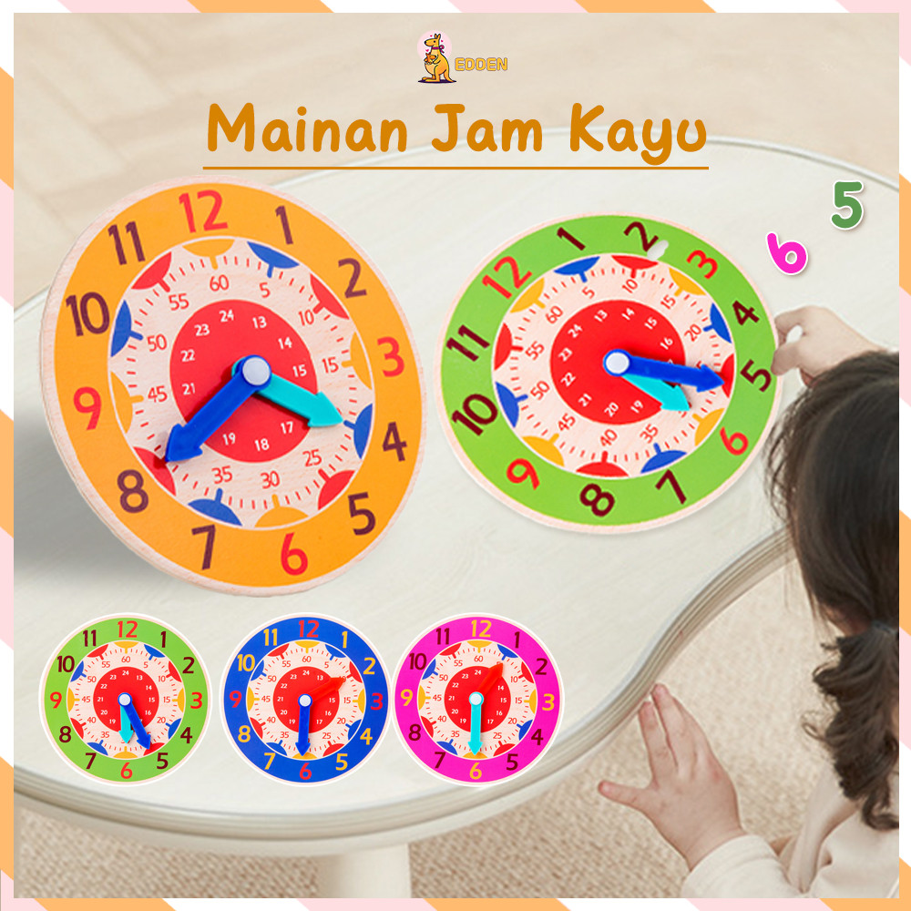 Jual Edden Mainan edukasi anak puzzle jam kayu Belajar mengenal jam dan ...