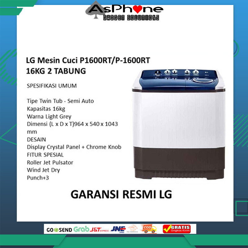 Jual mesin cuci LG 2 Tabung P1600RT garansi resmi | Shopee Indonesia
