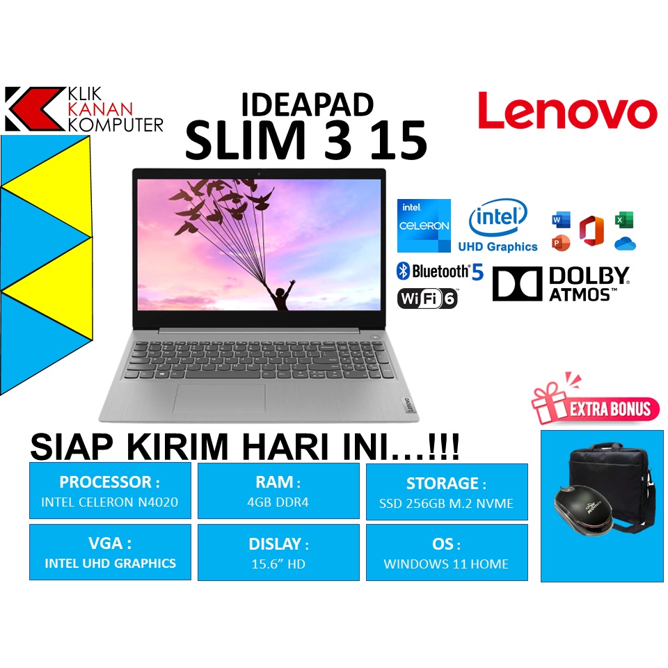 Jual Laptop Murah Baru Lenovo Slim 3i 15 Intel N4020 Ram 8GB 512GB SSD ...