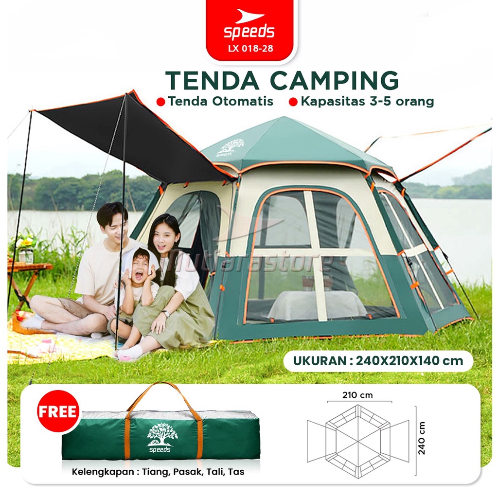 Jual SPEEDS Tenda Camping Besar Portabel Muat 3-5 Orang 2 Pintu Kemah ...