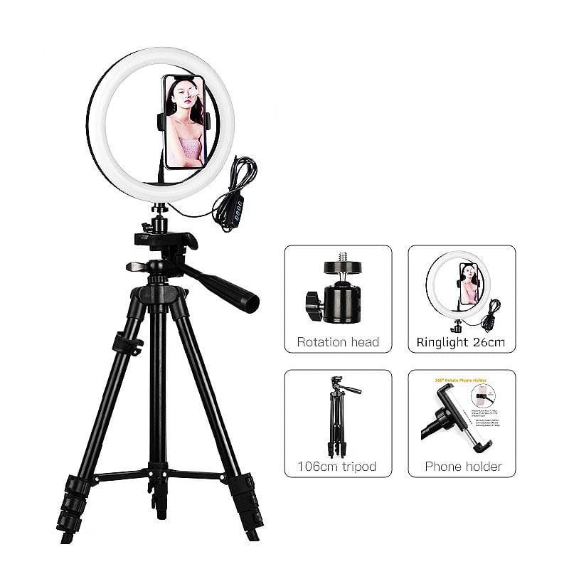 Jual Ringlight 26cm + Tripod 3120 Selfie Make Up Live Vlog Lampu Ring ...