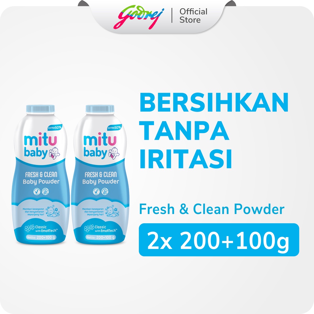 Jual Mitu Baby Powder Fresh & Clean Blue Classic 200 + 100 gr x2 ...
