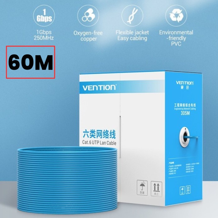 Jual Kabel Lan Ethernet RJ45 Cat 6 UTP 1Gbps Vention 60M IHG | Shopee ...