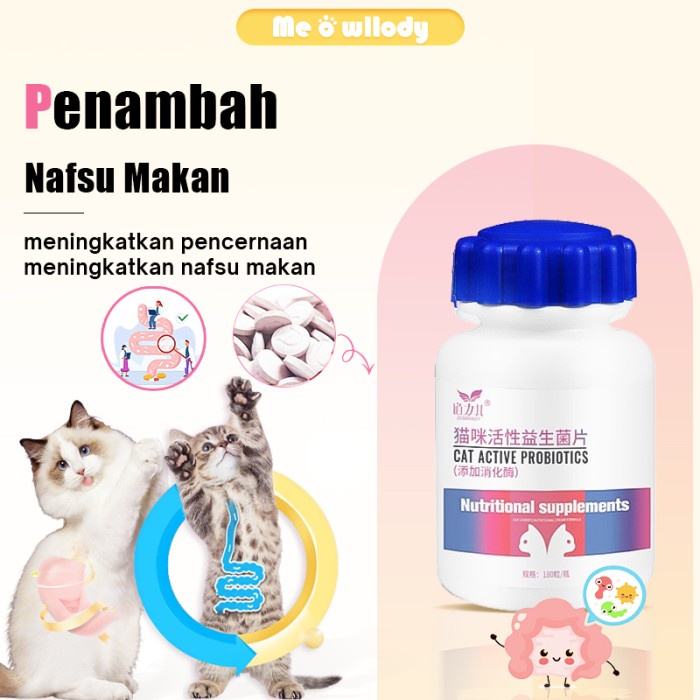 Jual Probiotik kucing meowllody - suplemen hewan usus nafsu 80 tab ...