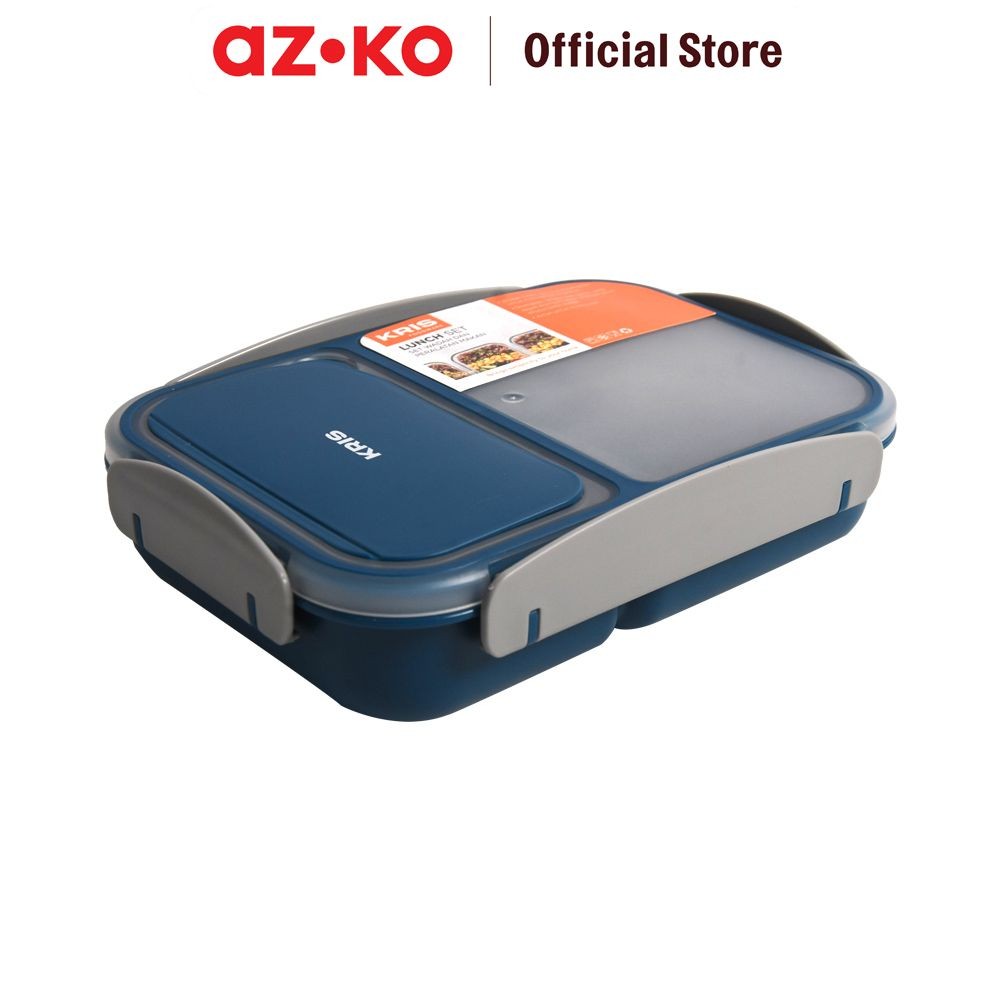 Jual AZKO Kris 1.1 ltr Kotak Makan 2 Sekat Dengan Sendok Garpu - Biru ...