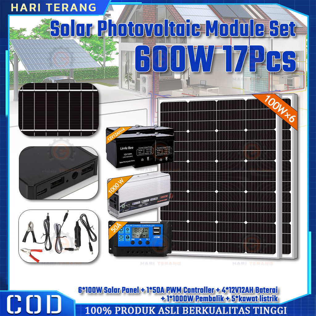 Jual 600W Solar Photovoltaic Module Set / 15Pcs / 100W Solar Panel / PWM 12V 24V 50A Solar ...
