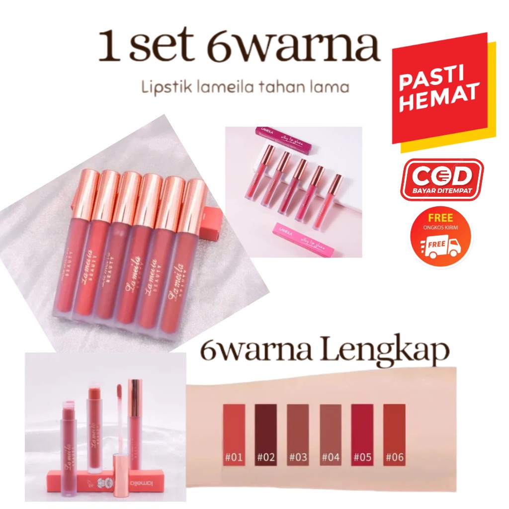 Jual LM-1029 LEBIH HEMAT&LENGKAP SATU SET LIPSTIK CAIR 6 WARNA LAMEILA ...