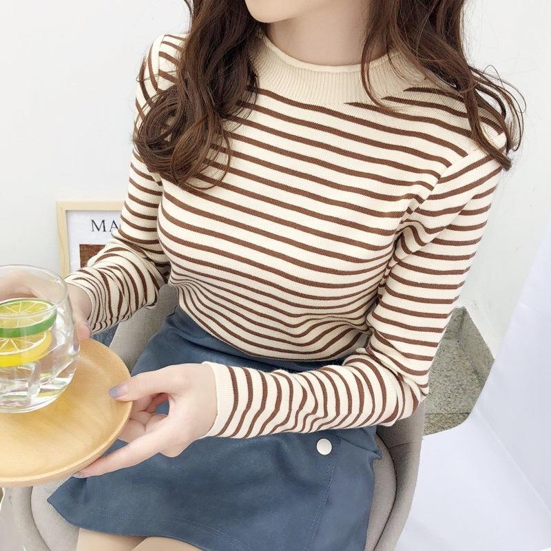 Jual Inner Rajut Turtleneck Lengan Panjang Garis Garis / Atasan Rajut ...