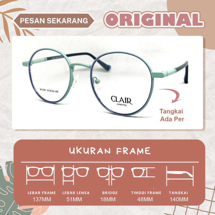 Jual Frame Kacamata Pria / Wanita Original CLAIR M11251 Lebar Frame 137 ...